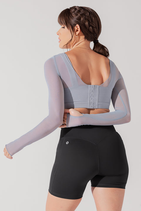 Coquette Long Sleeve Mesh Bra - Blue Stone – POPFLEX®