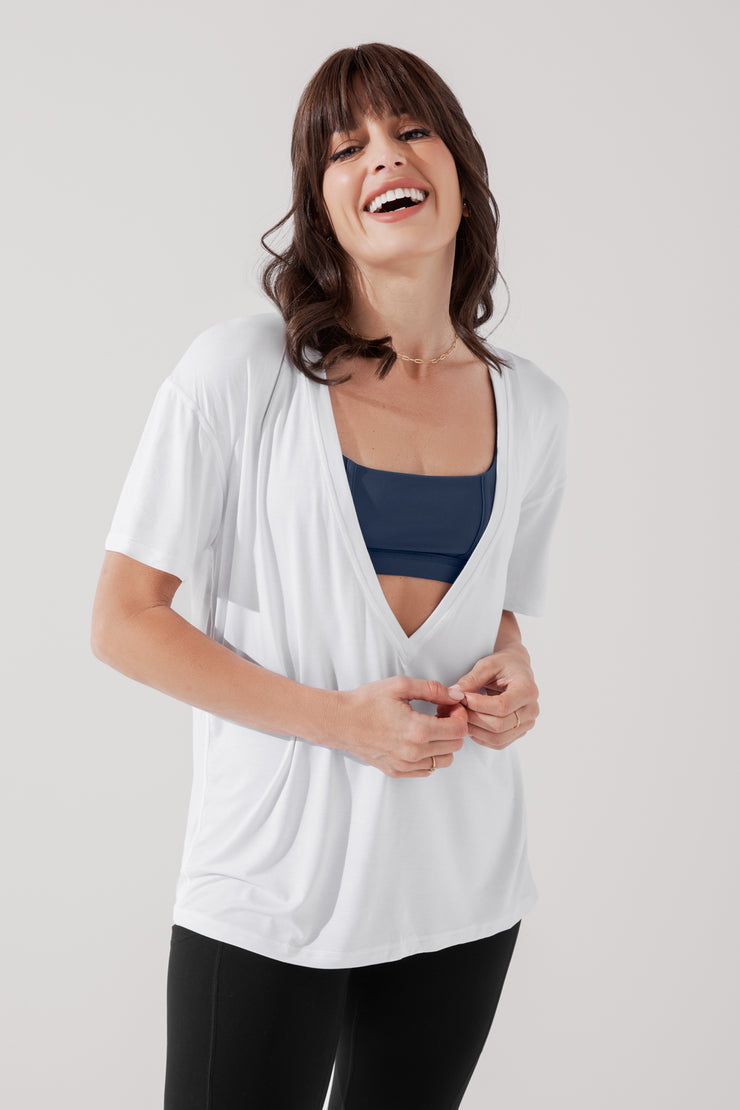 Daring Deep V Tee - White – POPFLEX®