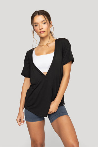 Reversible Deep V Tee - Black – POPFLEX®