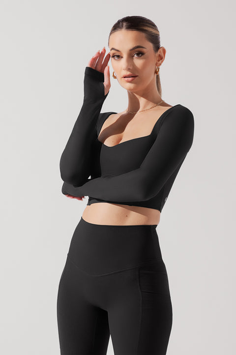Sweetheart Long Sleeve Crop Top - Black – POPFLEX®