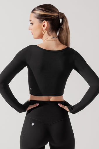 Sweetheart Long Sleeve Crop Top - Black – POPFLEX®