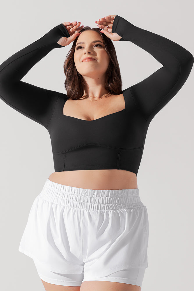 Sweetheart Long Sleeve Crop Top - Black – POPFLEX®