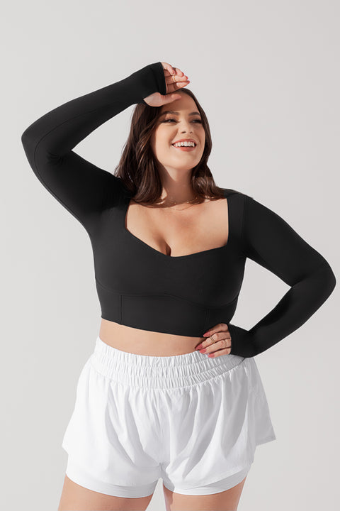 Sweetheart Long Sleeve Crop Top - Black – POPFLEX®