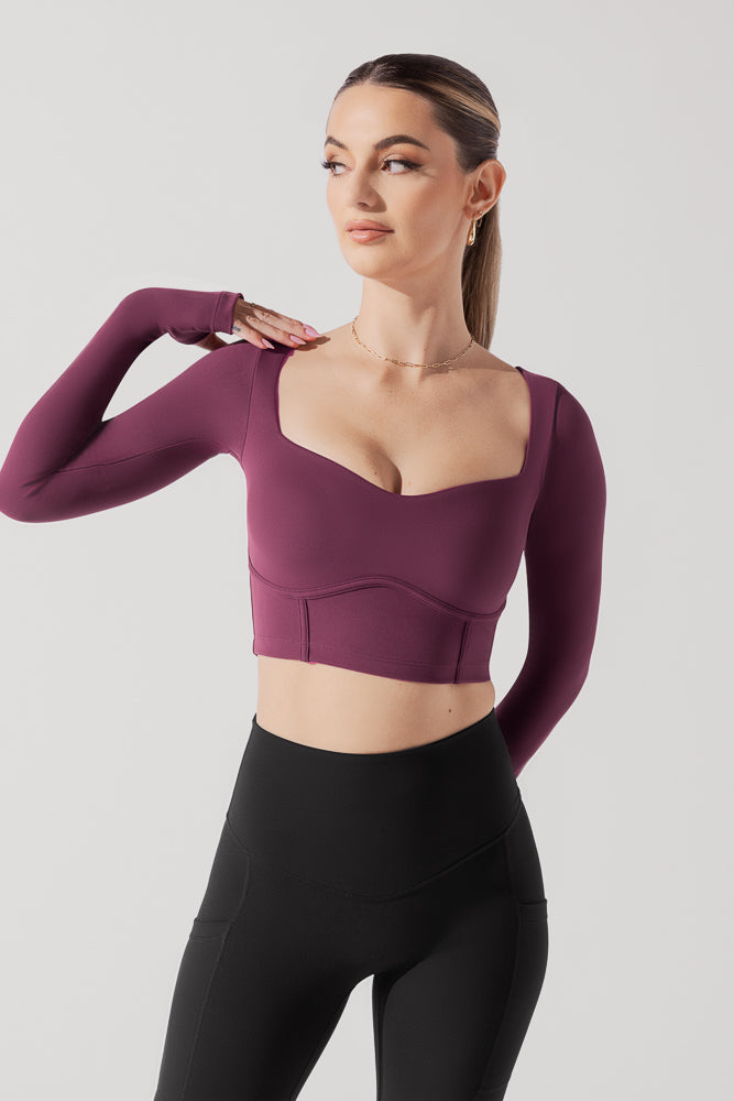 Sweetheart Long Sleeve Crop Top - Plum – POPFLEX®