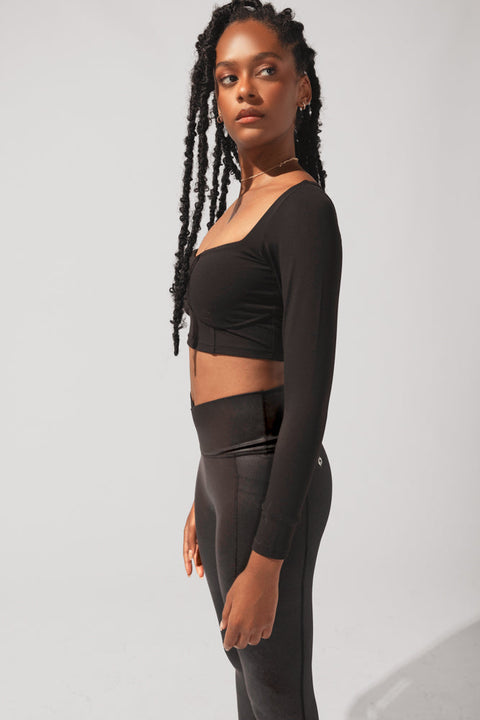 Sweetheart Long Sleeve Crop Top - Black – POPFLEX®