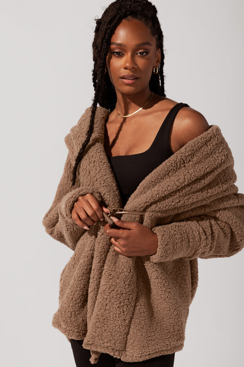 Faux Sherpa Cocoon Coat - Teddy Bear Brown – POPFLEX®