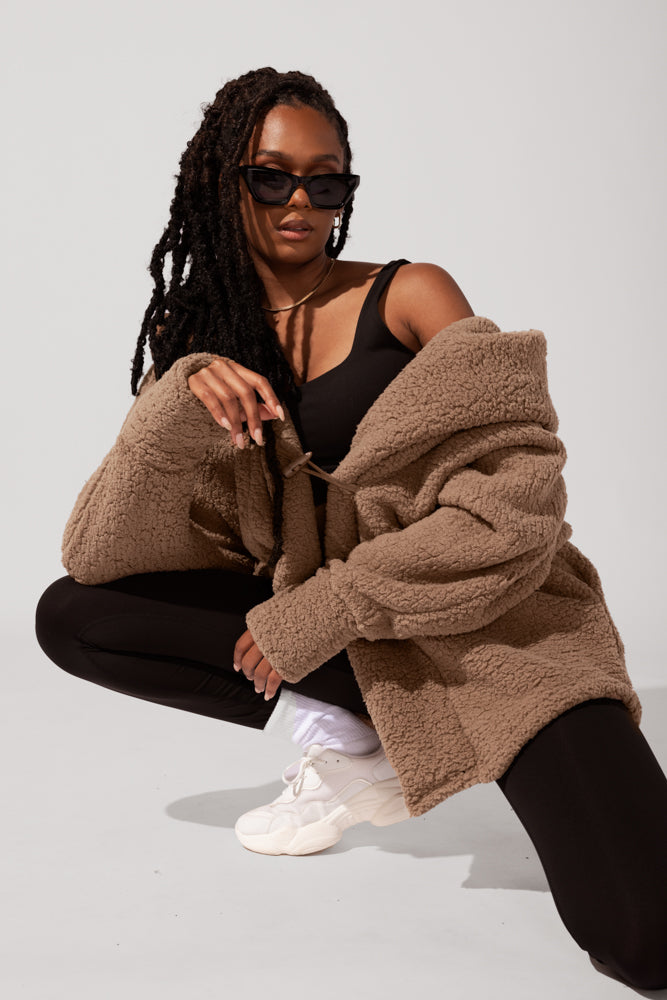Faux Sherpa Cocoon Coat - Teddy Bear Brown – POPFLEX®